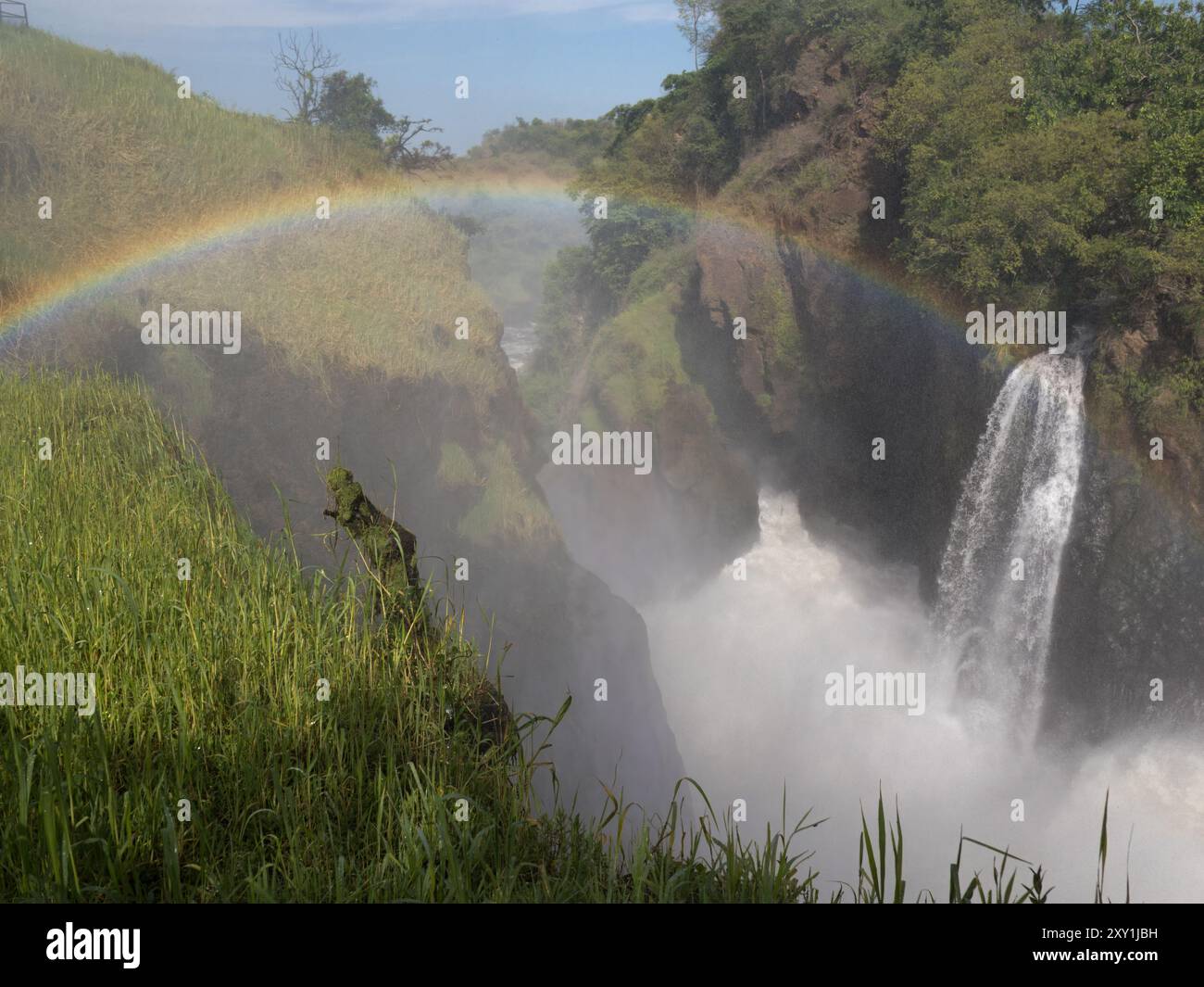 View of Rapids at top of Waterfull, Nile River, with rainbow, Murchison ...