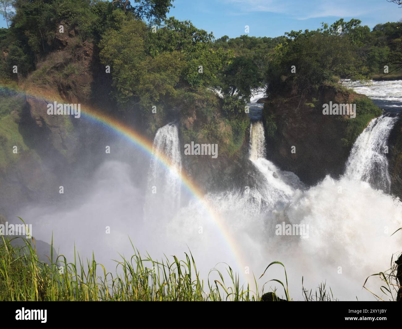 View of Rapids at top of Waterfull, Nile River, with rainbow, Murchison ...