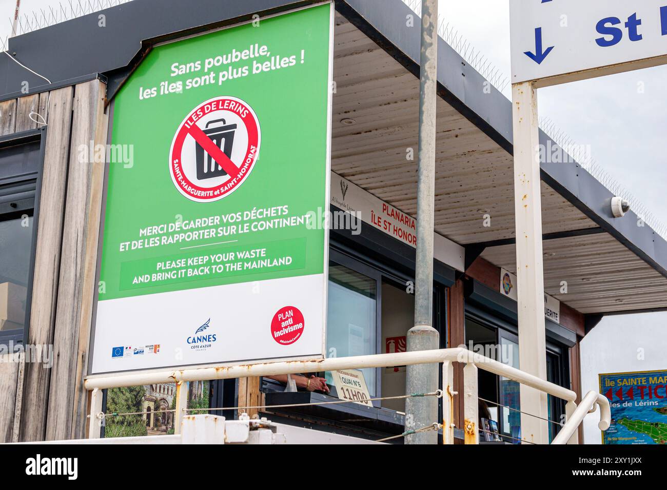 Cannes France,Old Vieux Port,sign information warning,keep your waste ...