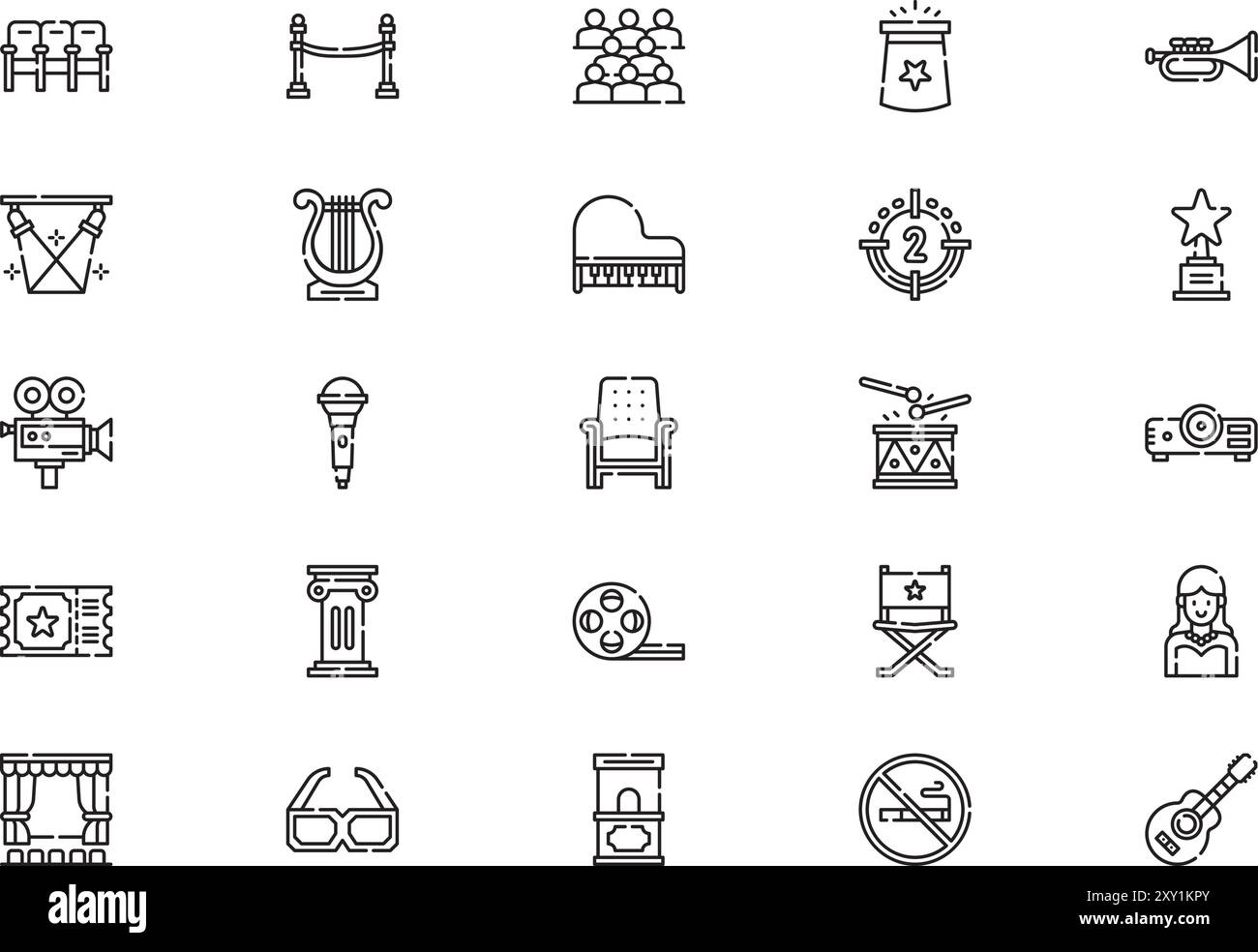 Theatre icons collection is a vector illustration with editable stroke ...