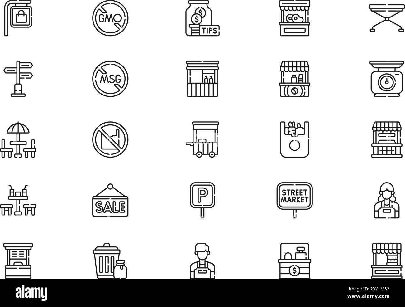 Street market icons collection is a vector illustration with editable ...