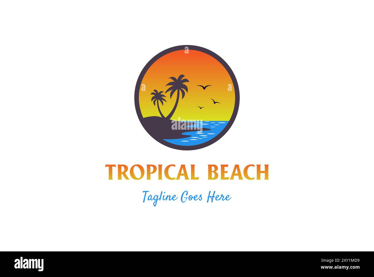 Circular Sunset Palm Coconut Tree for Summer Beach Logo Design Vector Illustration Stock Vector ...