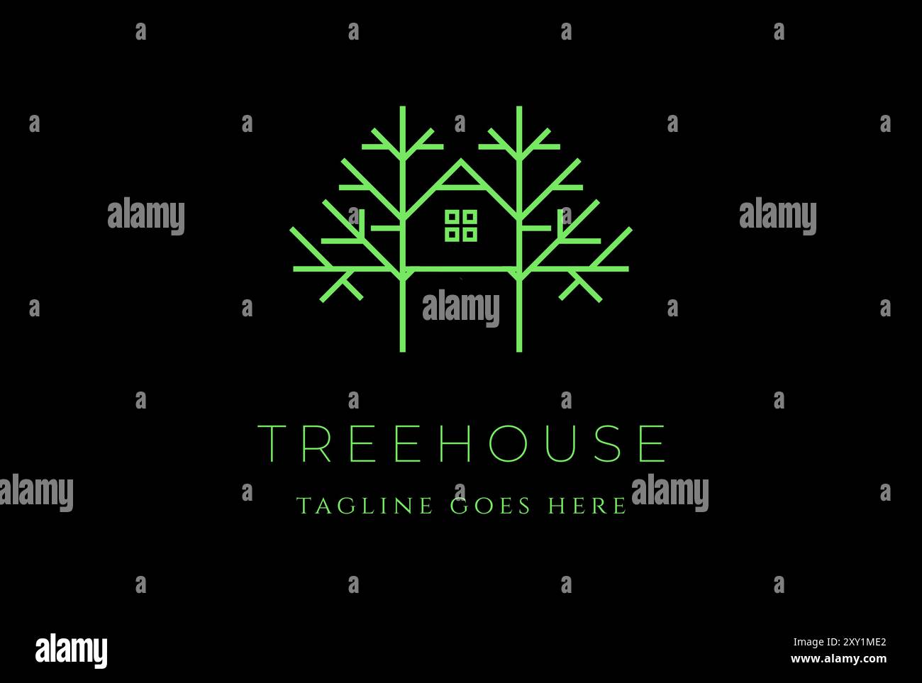 Simple Minimalist Treehouse Line Outline Monogram Logo Design Vector ...