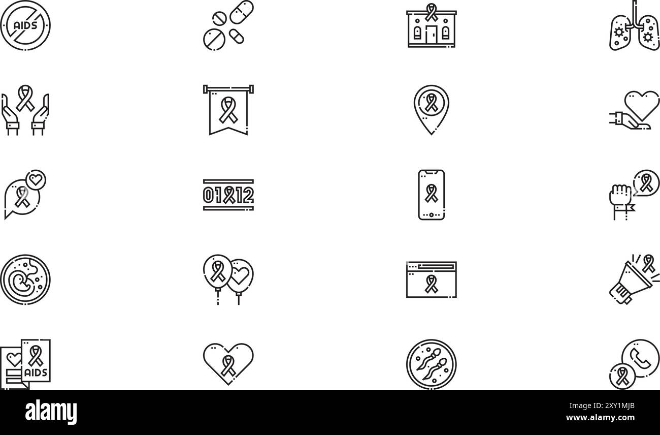 World aids day icons collection is a vector illustration with editable ...