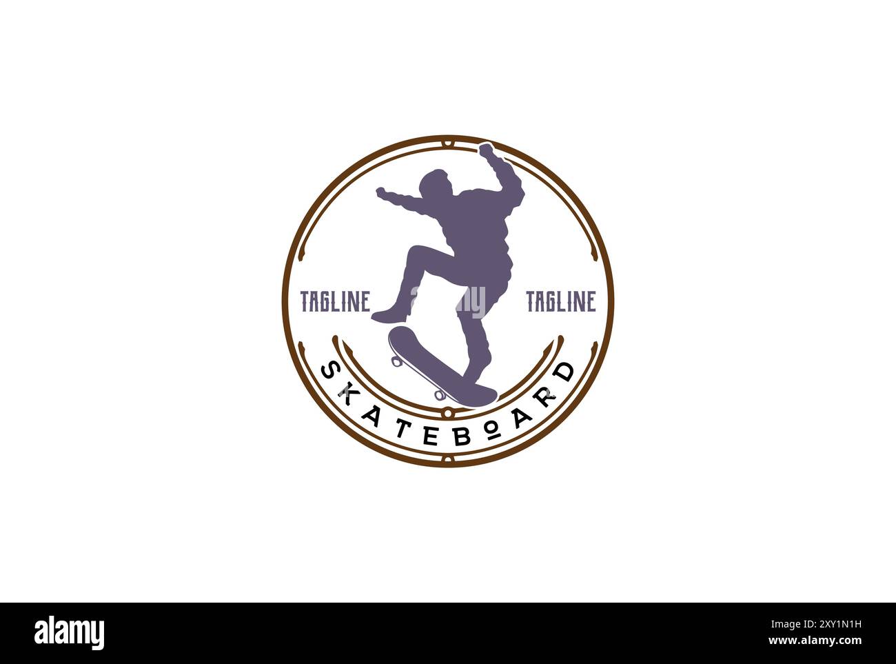 Jumping Man Silhouette with Skateboard Badge Emblem Label for Skater ...