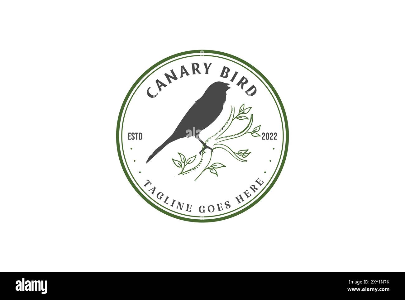 Retro Vintage Sparrow Canary Robin Bird Silhouette with Tree Branch ...