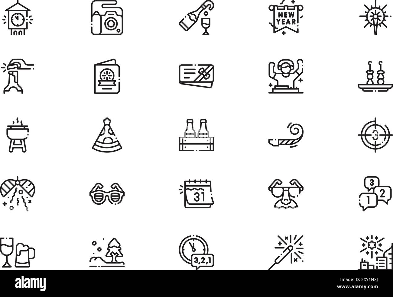New year icons collection is a vector illustration with editable stroke ...