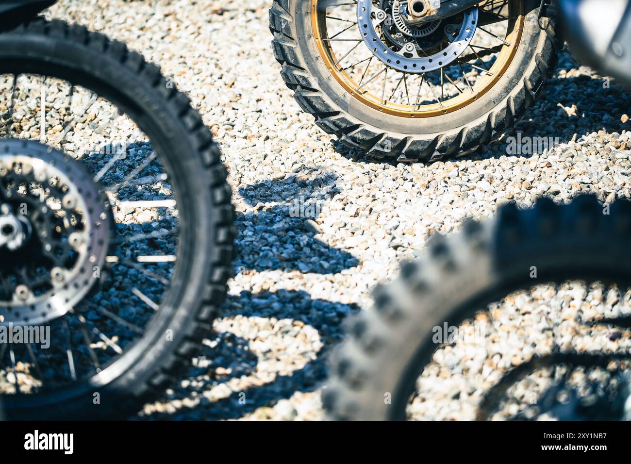 Color image of some motorcycle wheels with off road tires Stock Photo ...