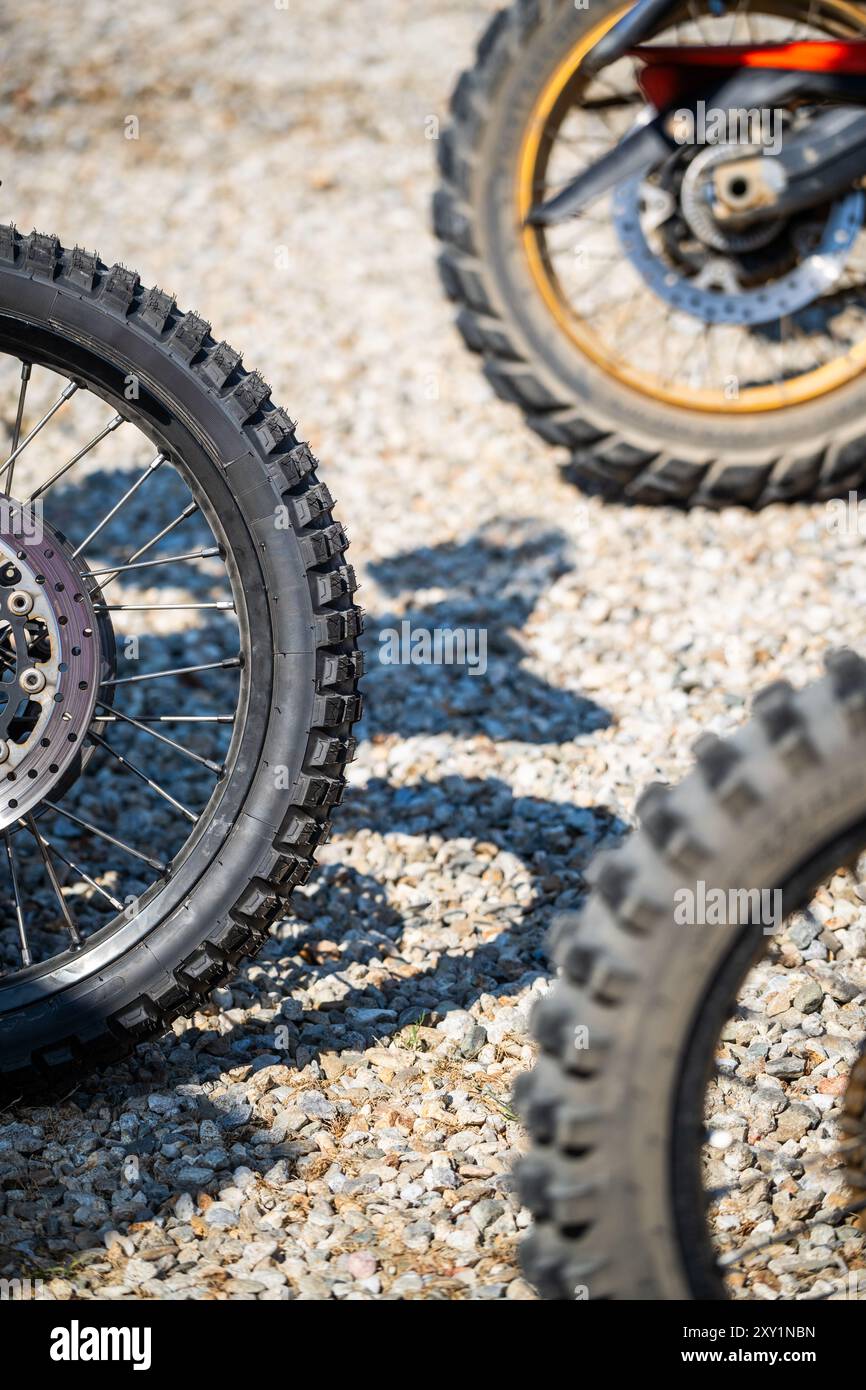Color image of some motorcycle wheels with off road tires Stock Photo ...