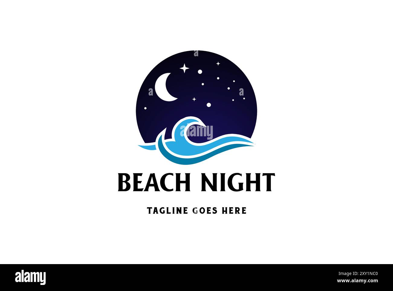 Modern Night Moon Star Ocean Beach Sea with Wave for Travel Adventure ...