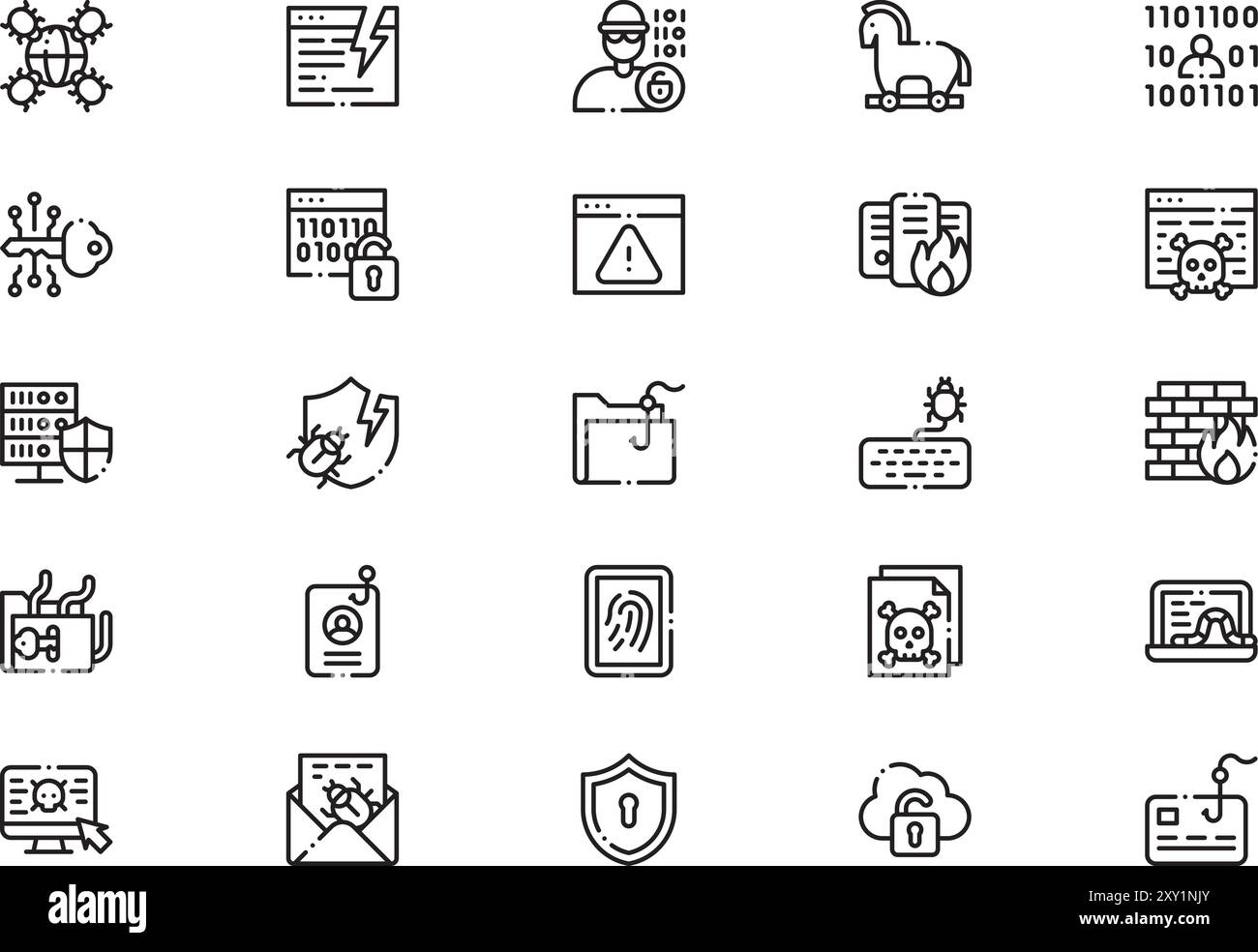 Cyber attack icons collection is a vector illustration with editable ...