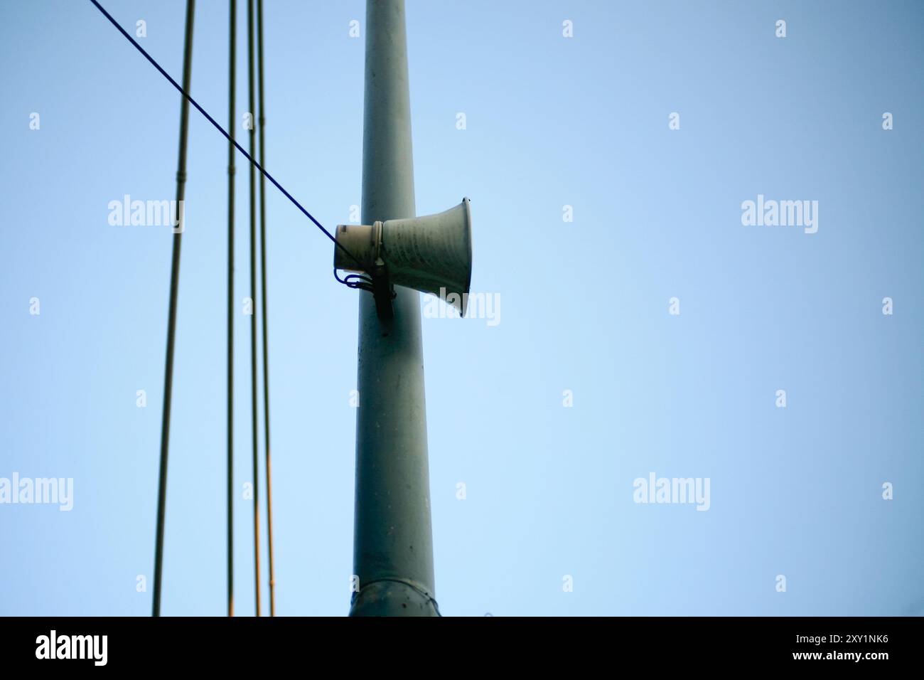 loudspeaker hanging on the pole Stock Photo - Alamy
