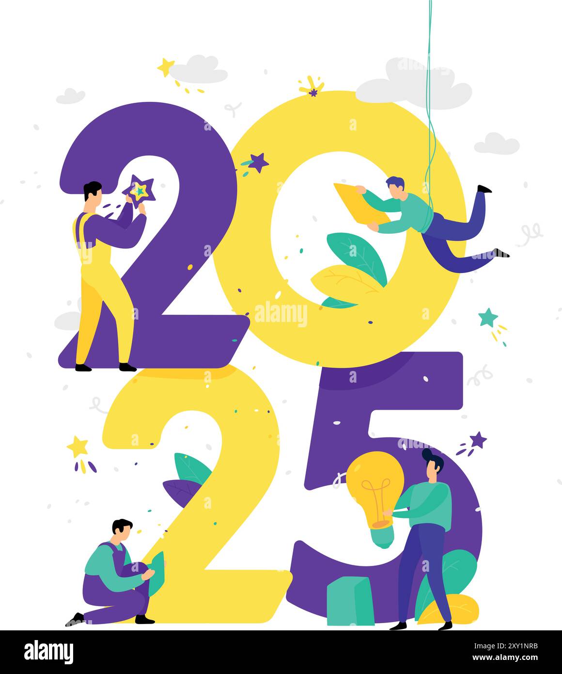 Office staff are preparing to meet the new year 2025. Vector ...