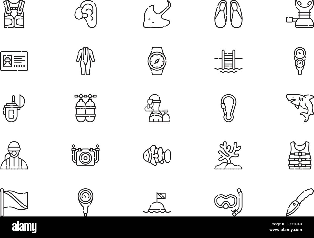 Diving icons collection is a vector illustration with editable stroke ...