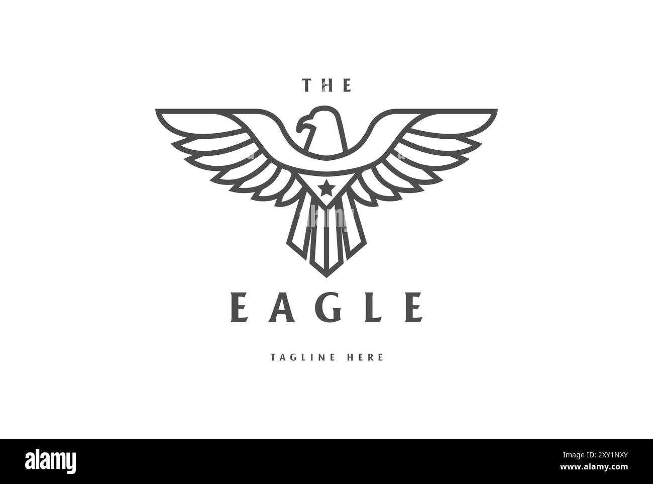 Strong Eagle Hawk Falcon Line Outline Badge Emblem Logo Design Vector ...