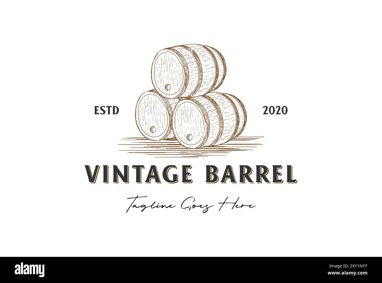 Vintage Hand Drawn Wooden Barrel Keg Vat for Craft Beer Brewing Brewery ...