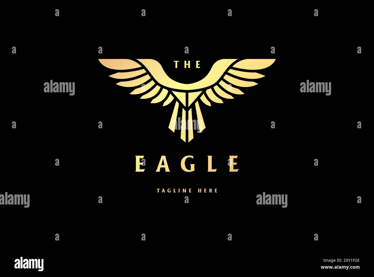 Golden Strong Eagle Hawk Falcon Monogram Badge Emblem Logo Design ...