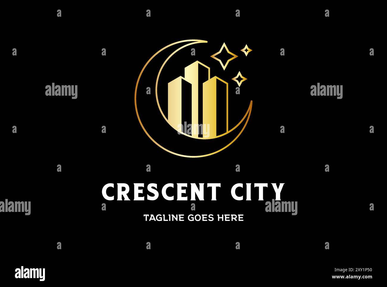 Elegant Luxury Crescent Moon with City Building for Real Estate Logo ...