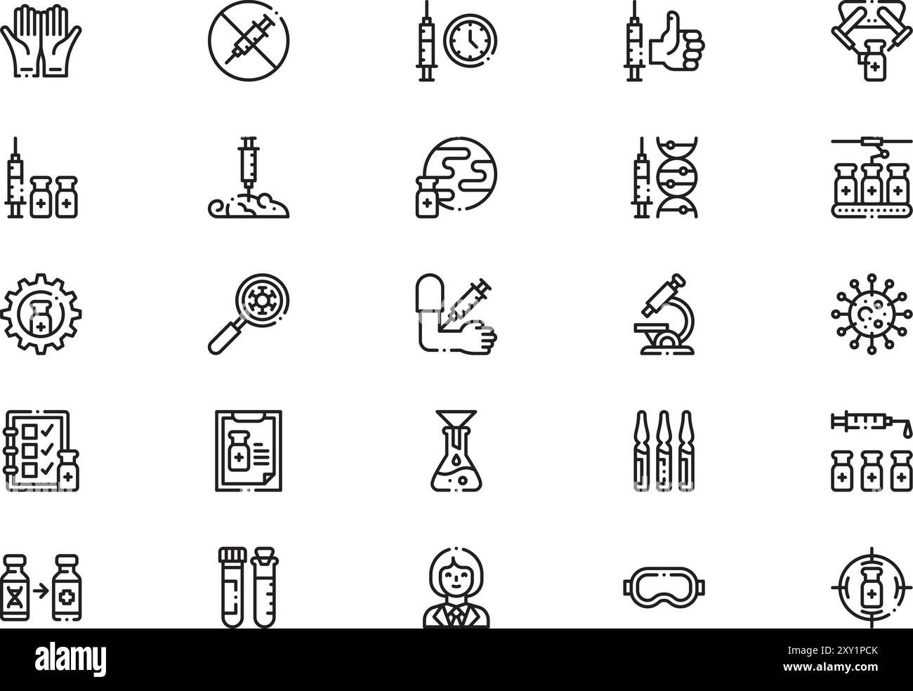 Vaccine development icons collection is a vector illustration with ...