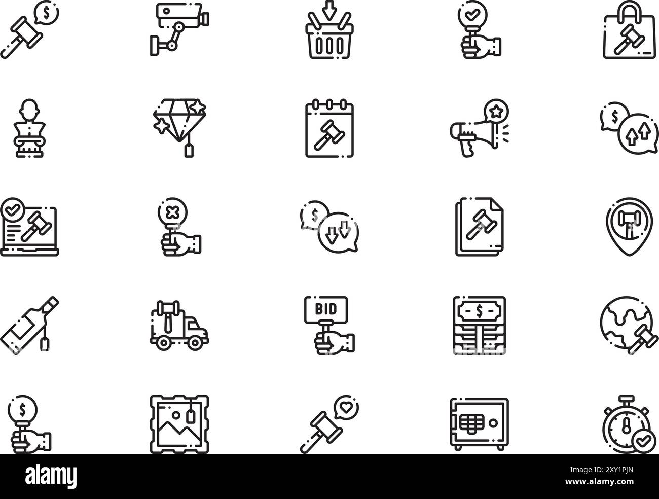 Auction icons collection is a vector illustration with editable stroke ...