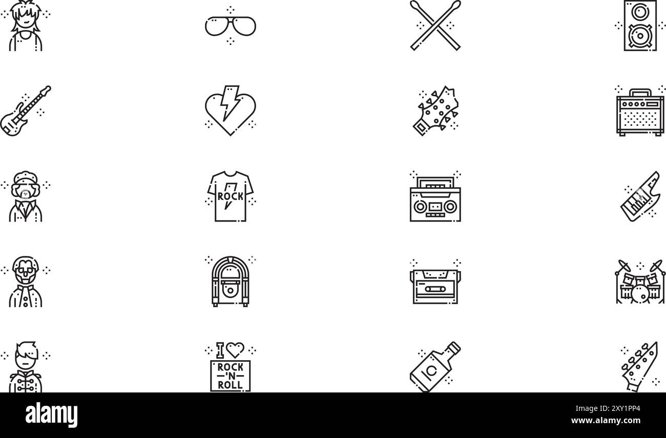 Rock and roll icons collection is a vector illustration with editable ...