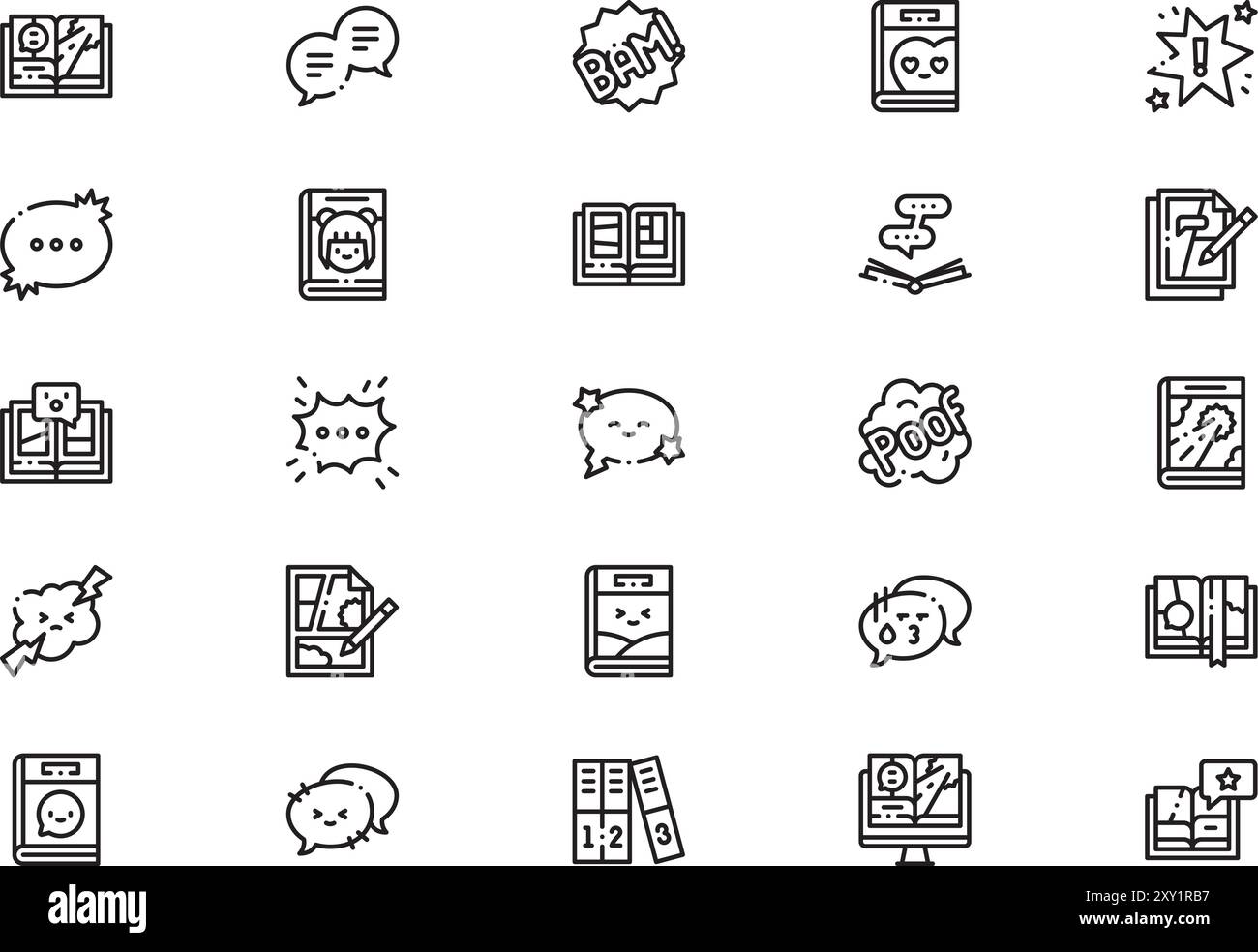 Comic icons collection is a vector illustration with editable stroke ...