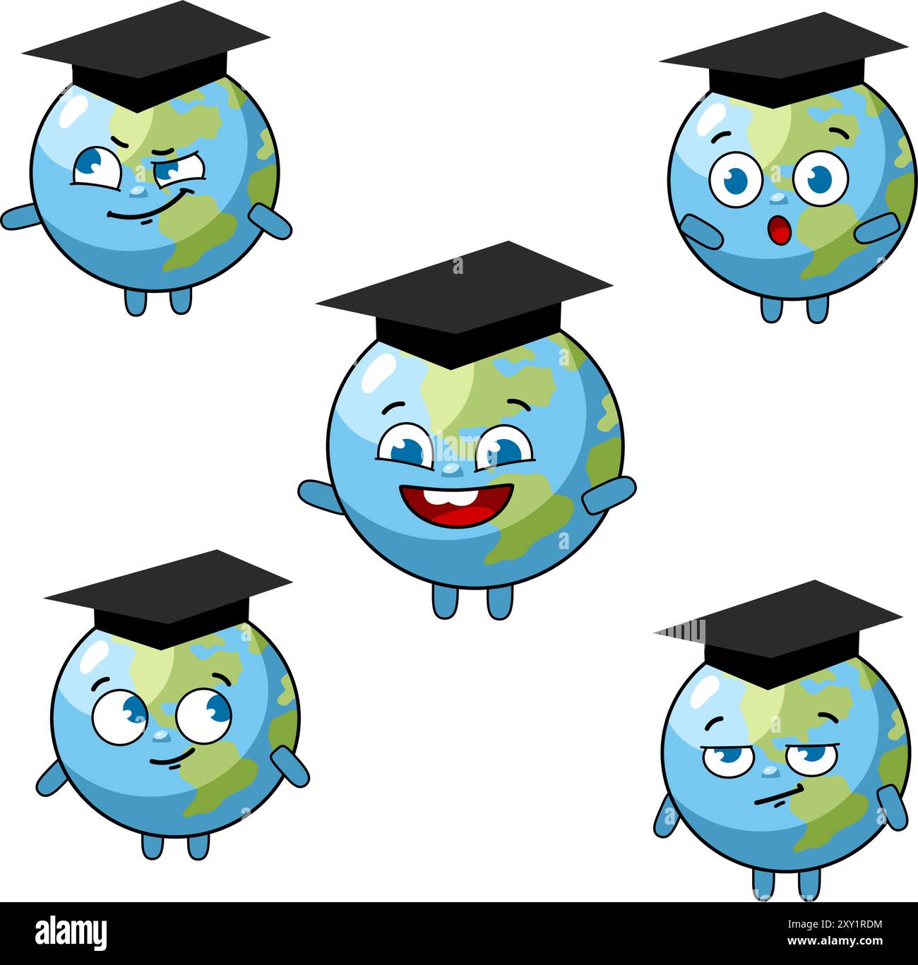 Earth with graduate cap, cartoon style, vector illustration Stock ...