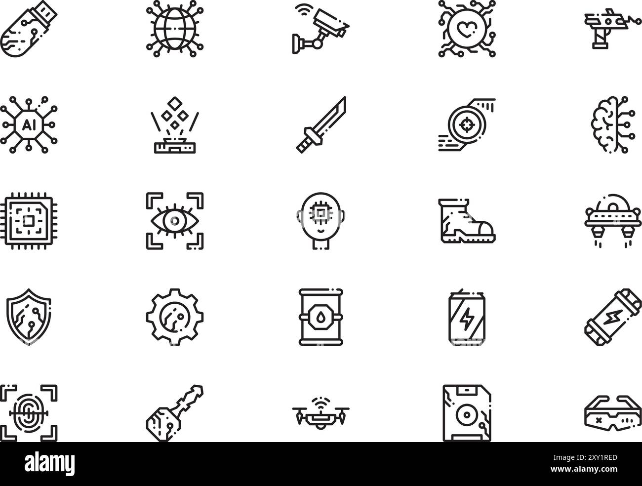 Cyberpunk icons collection is a vector illustration with editable ...