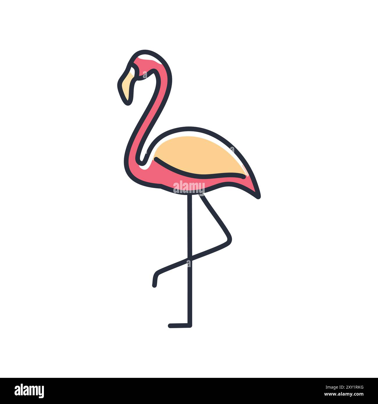 Pink flamingo standing on one leg. Simple line art of a flamingo, subtly communicating the ...