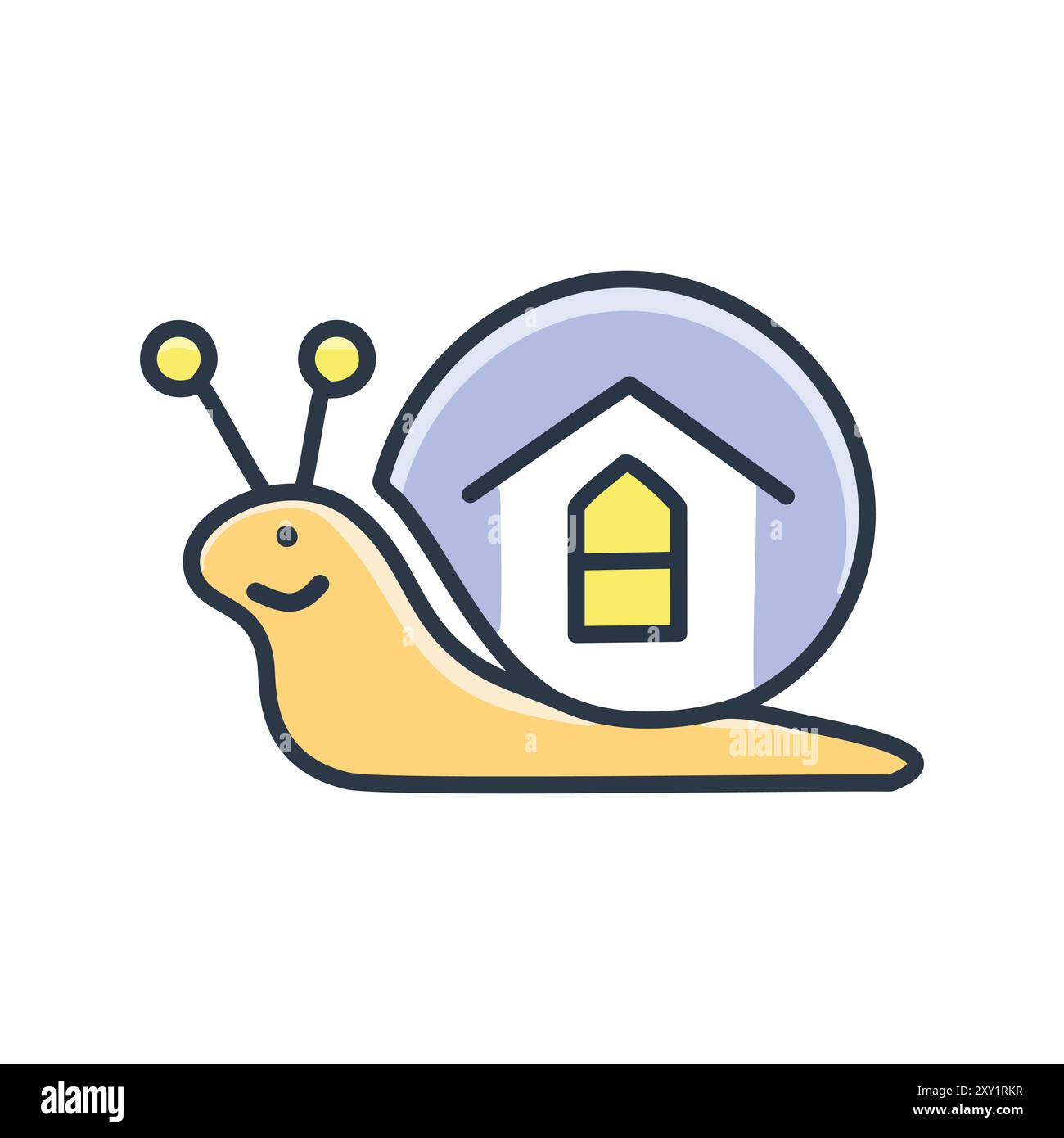 Snail carrying home illustration. A cheerful snail carrying a house on ...