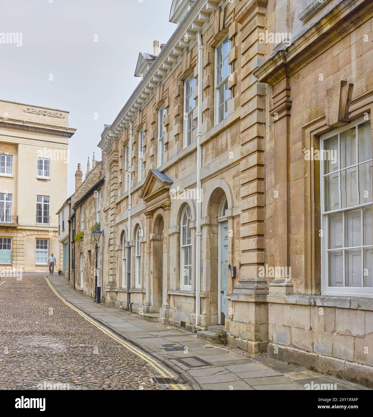 St Mary's Place, a cobbled road with double yellow lines and terraced ...