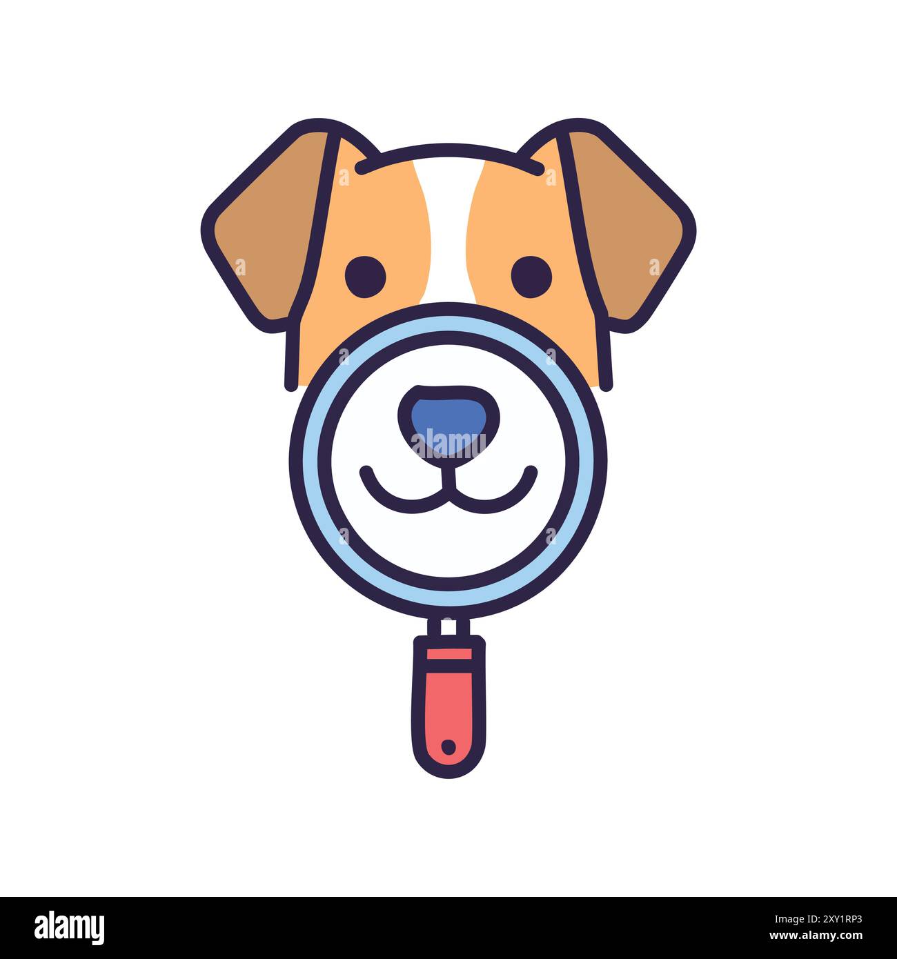 Dog nose under magnifying glass. A cheerful canine nose peeking out ...