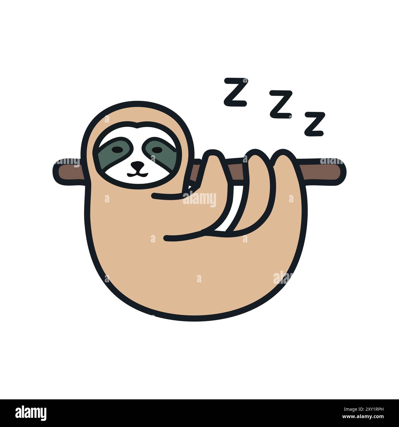 Sleeping sloth hanging on branch illustration. Adorable cartoon sloth ...