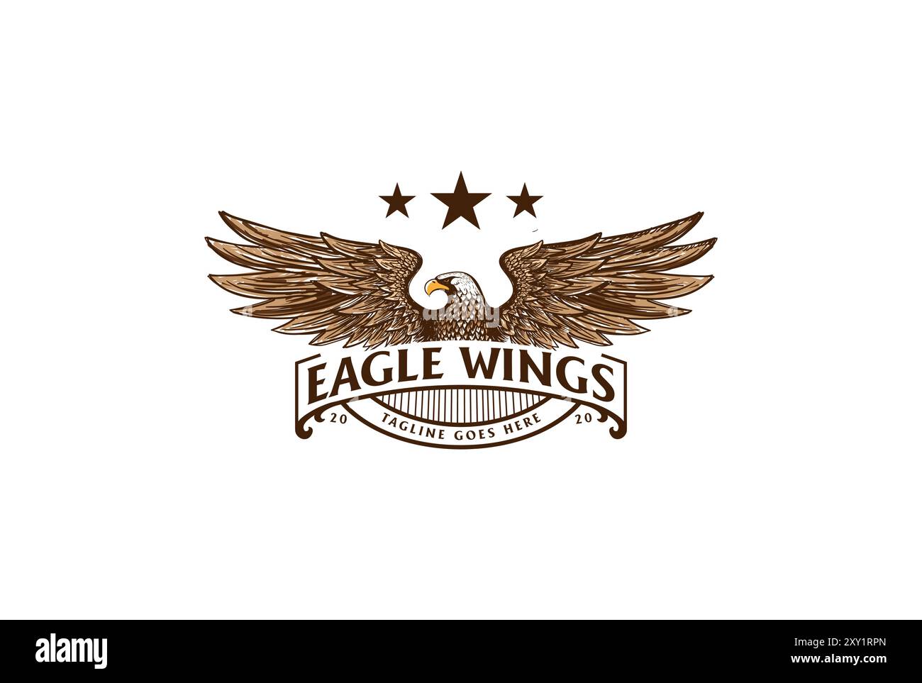 Retro Vintage American Eagle Falcon Hawk Badge Emblem with Spread Wings ...