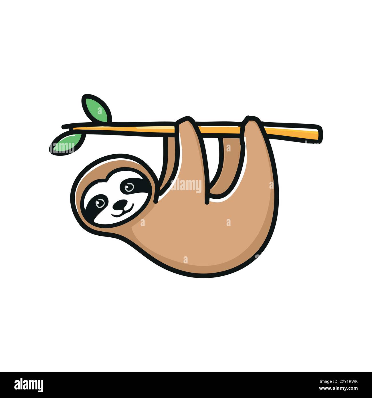 Adorable sloth hanging on branch. A cute and cheerful sloth hanging ...