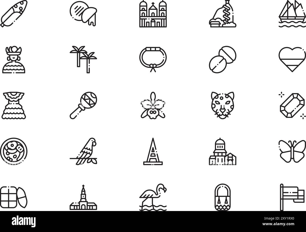 Colombia icons collection is a vector illustration with editable stroke ...