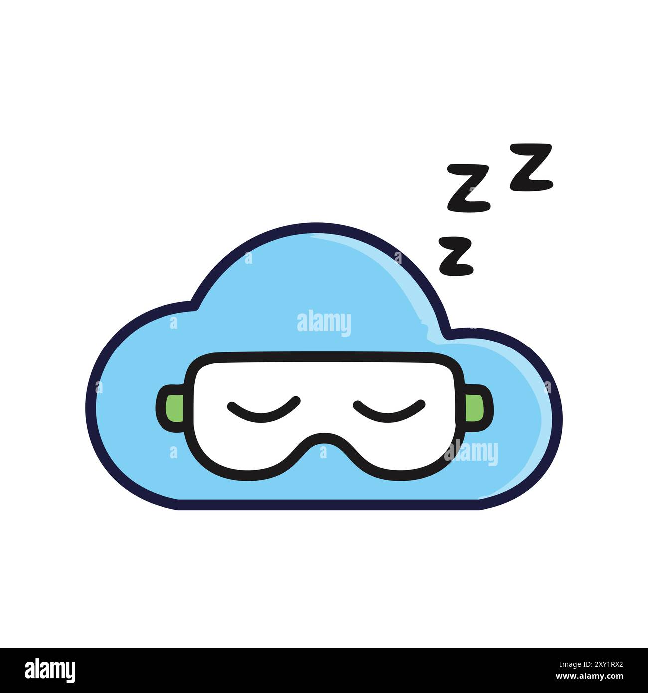 Sleeping cloud with eye mask. A cloud wearing a sleep mask, symbolizing ...