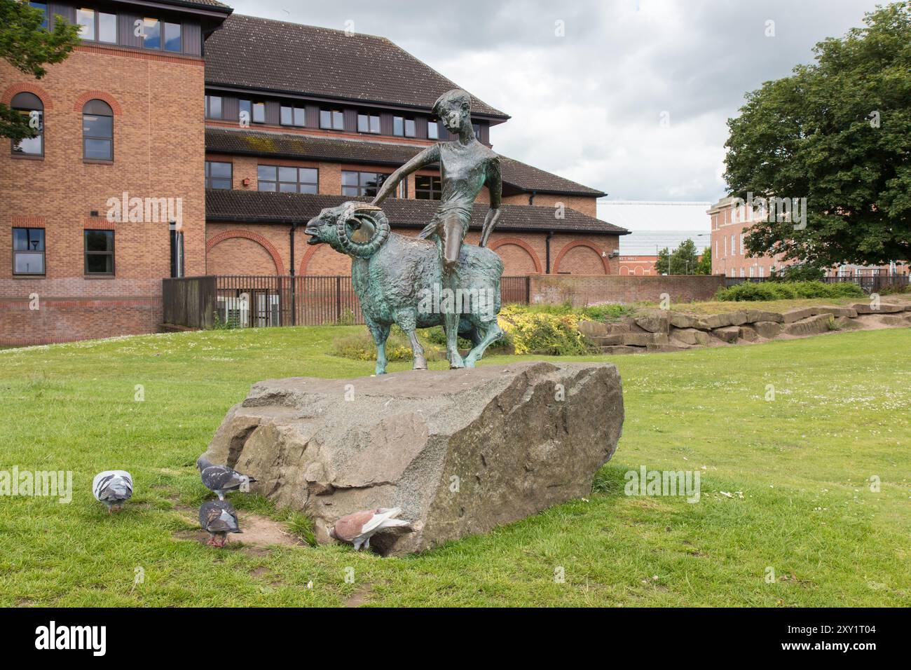 The boy and ram statue in Derby Stock Photo - Alamy
