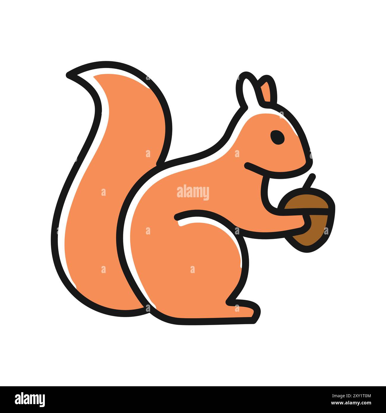 Cute squirrel holding acorn. A cartoon squirrel with a bushy tail is ...