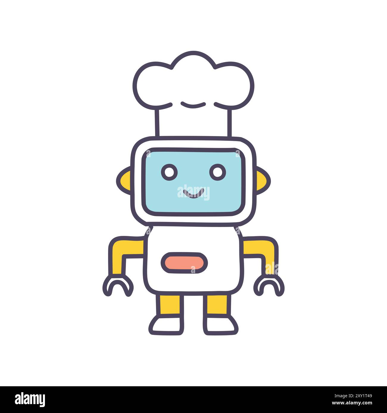 Robot chef cartoon illustration. Adorable robot chef wearing a chef's ...