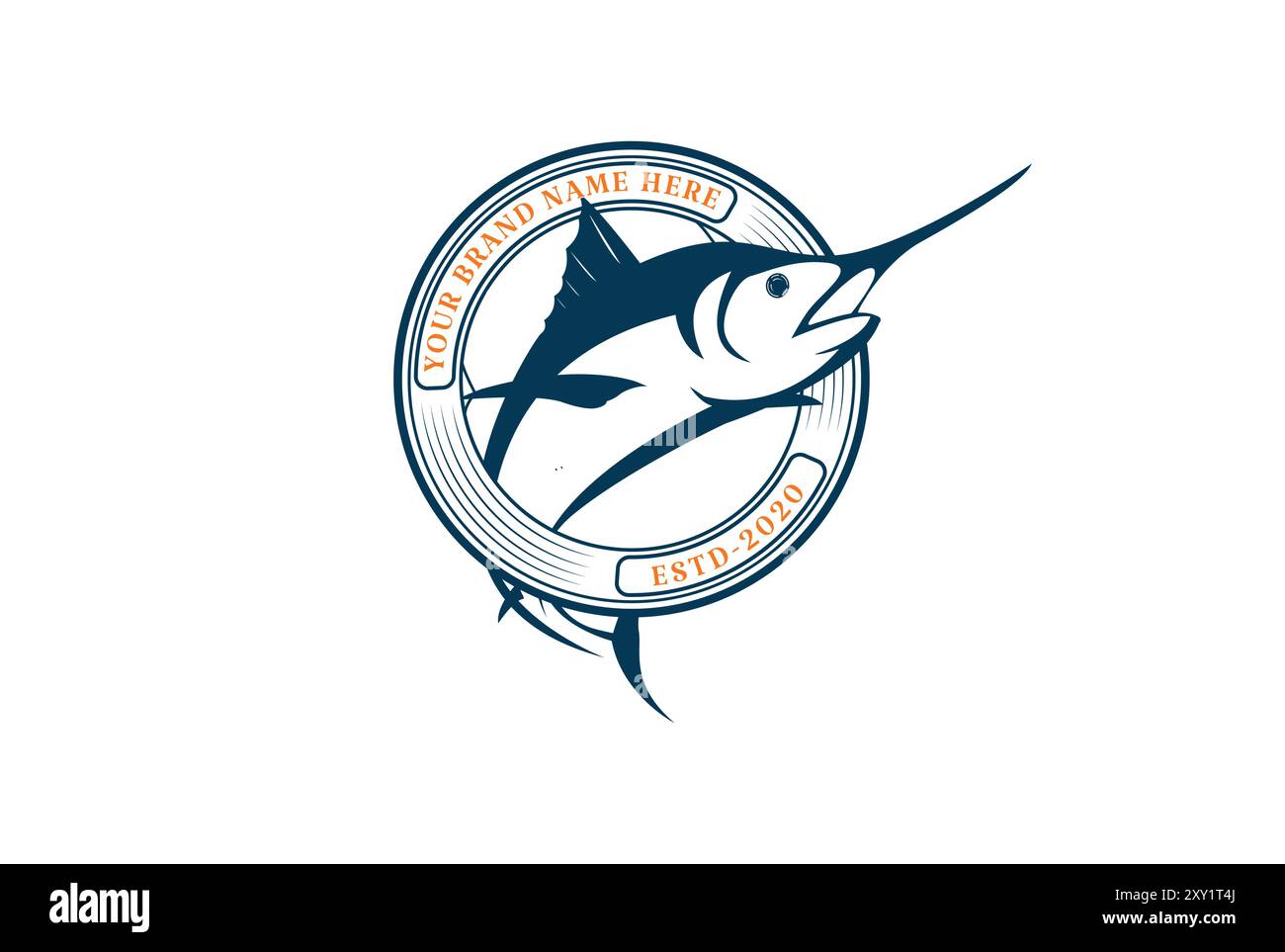 Circular Round Jumping Marlin Sword Fish Badge Emblem Label for Angler ...