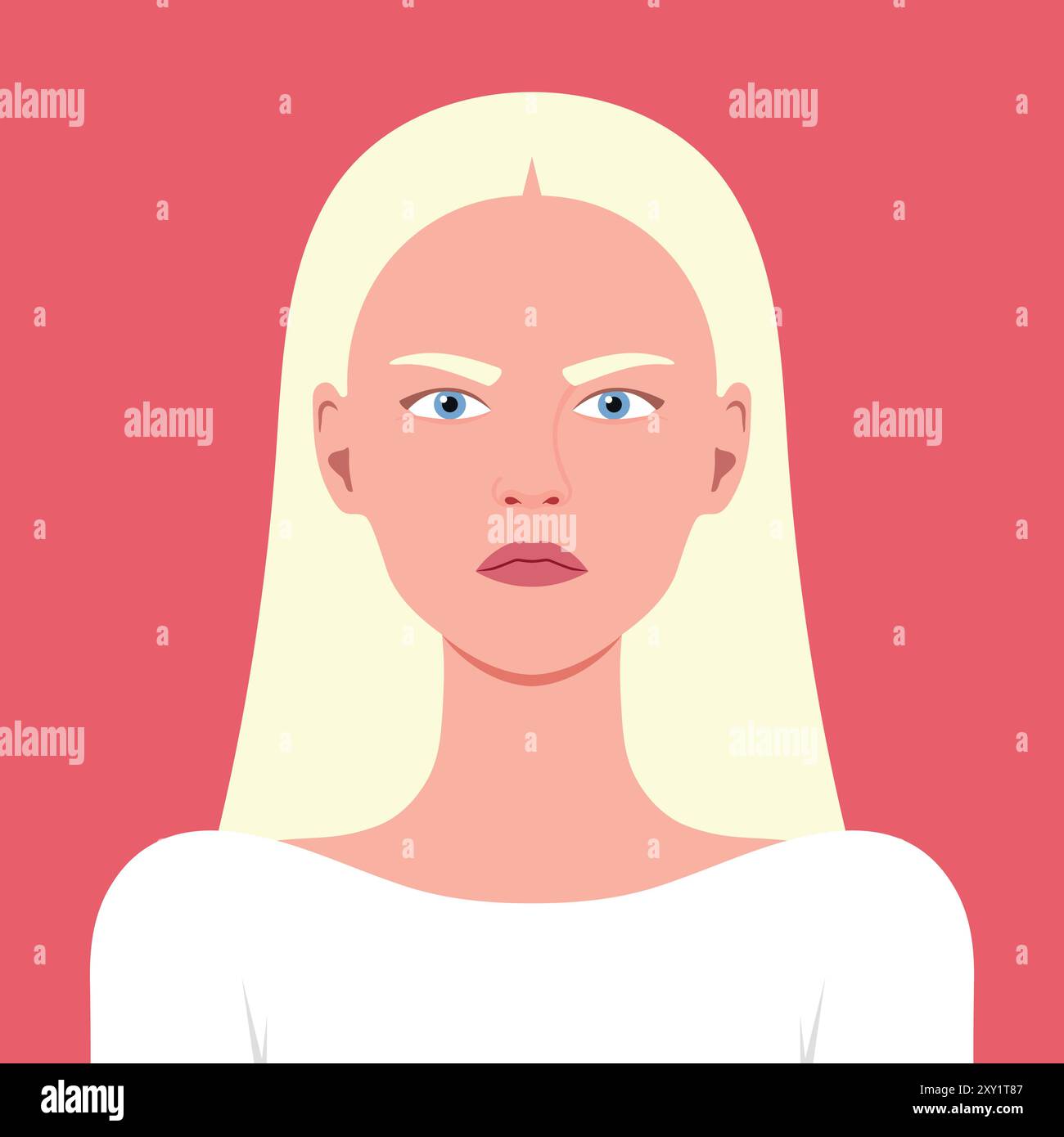 Portrait of an angry young woman with blond hair. Facial expression of ...
