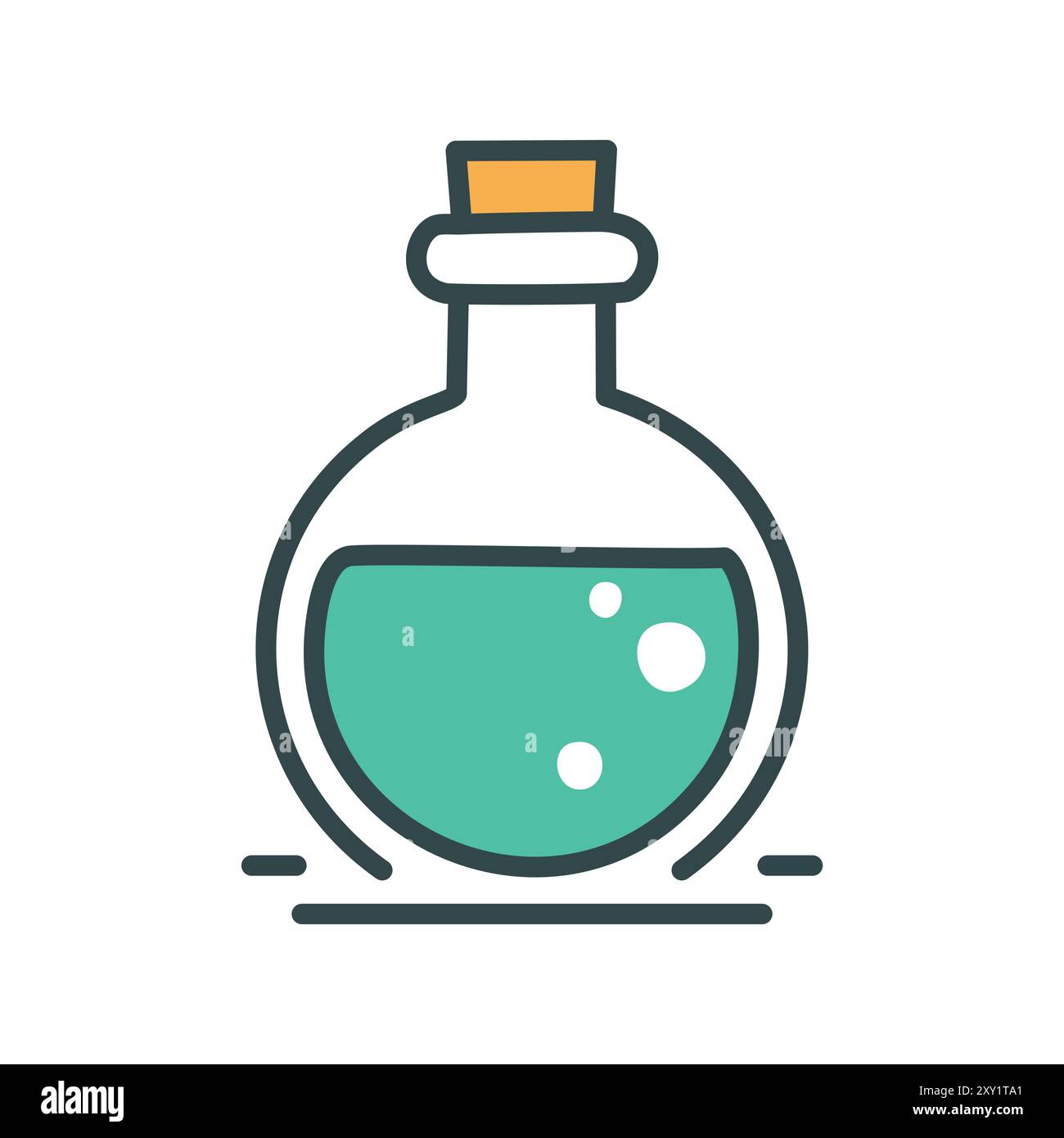 Bubbling potion in glass bottle. A whimsical illustration of a glass ...