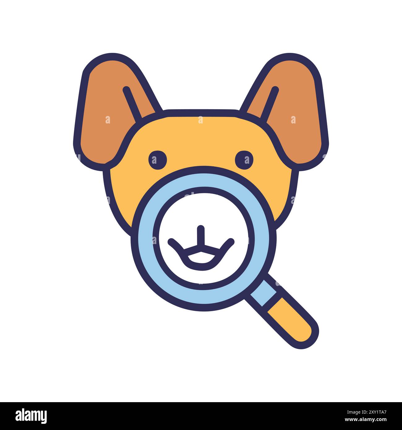 Canine nose under magnifying glass. A playful, cartoon dog's nose is ...