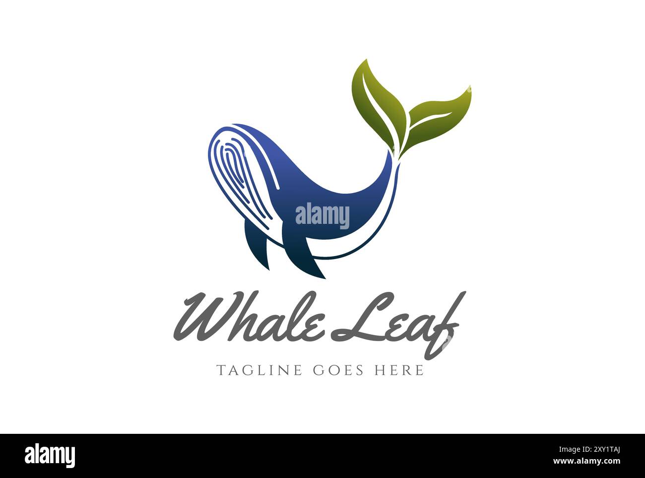 Simple Minimalist Ocean Whale Fish with Green Leaf Tail Logo Design ...
