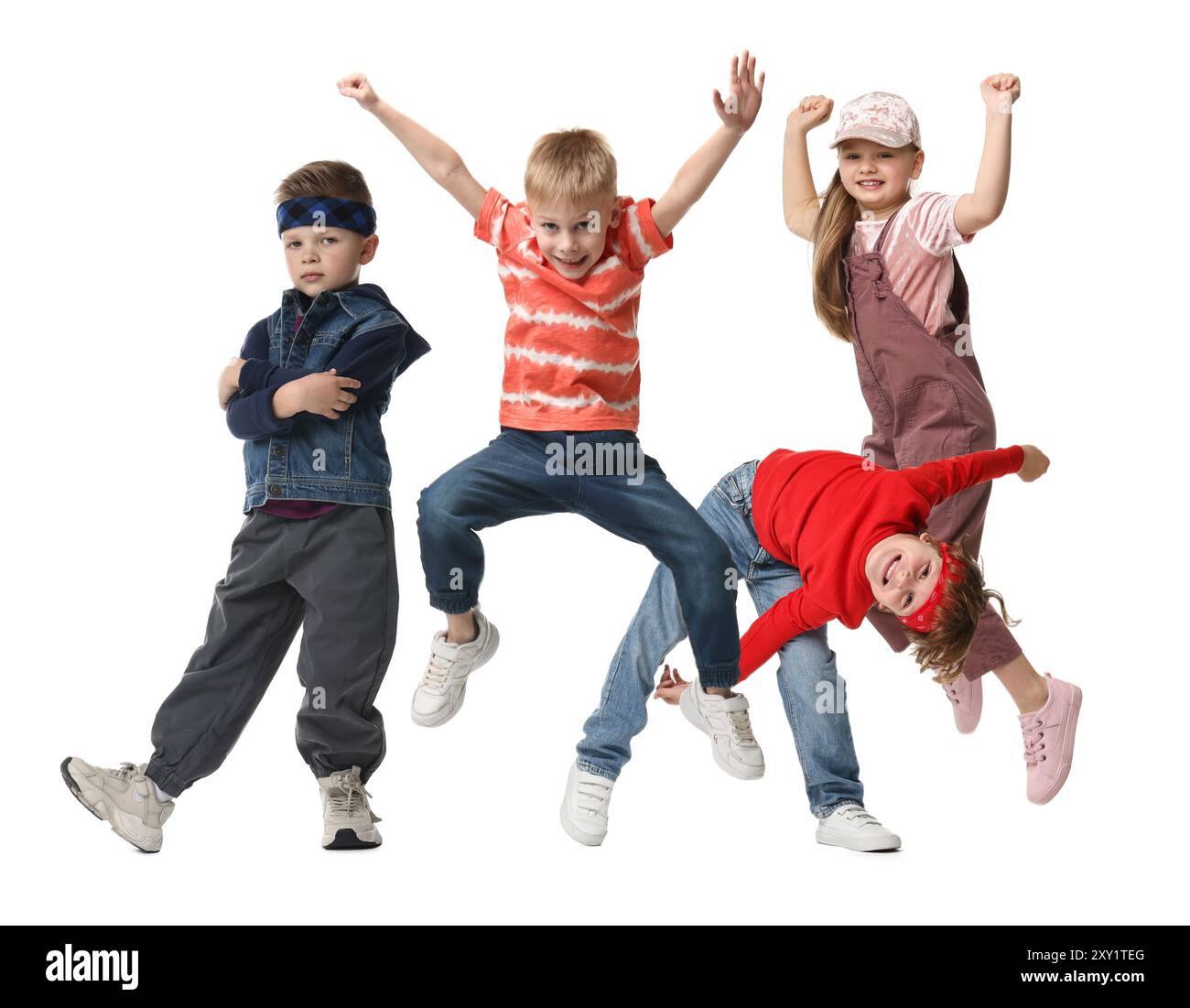 Children dancing on white background, collection of portraits Stock ...