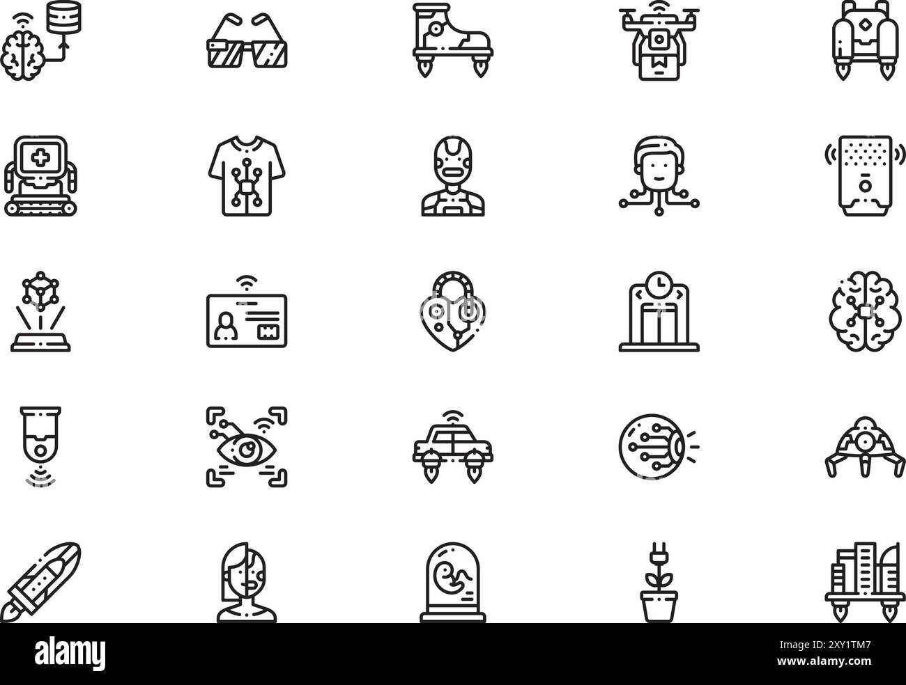 Futuristic technology icons collection is a vector illustration with editable stroke Stock ...