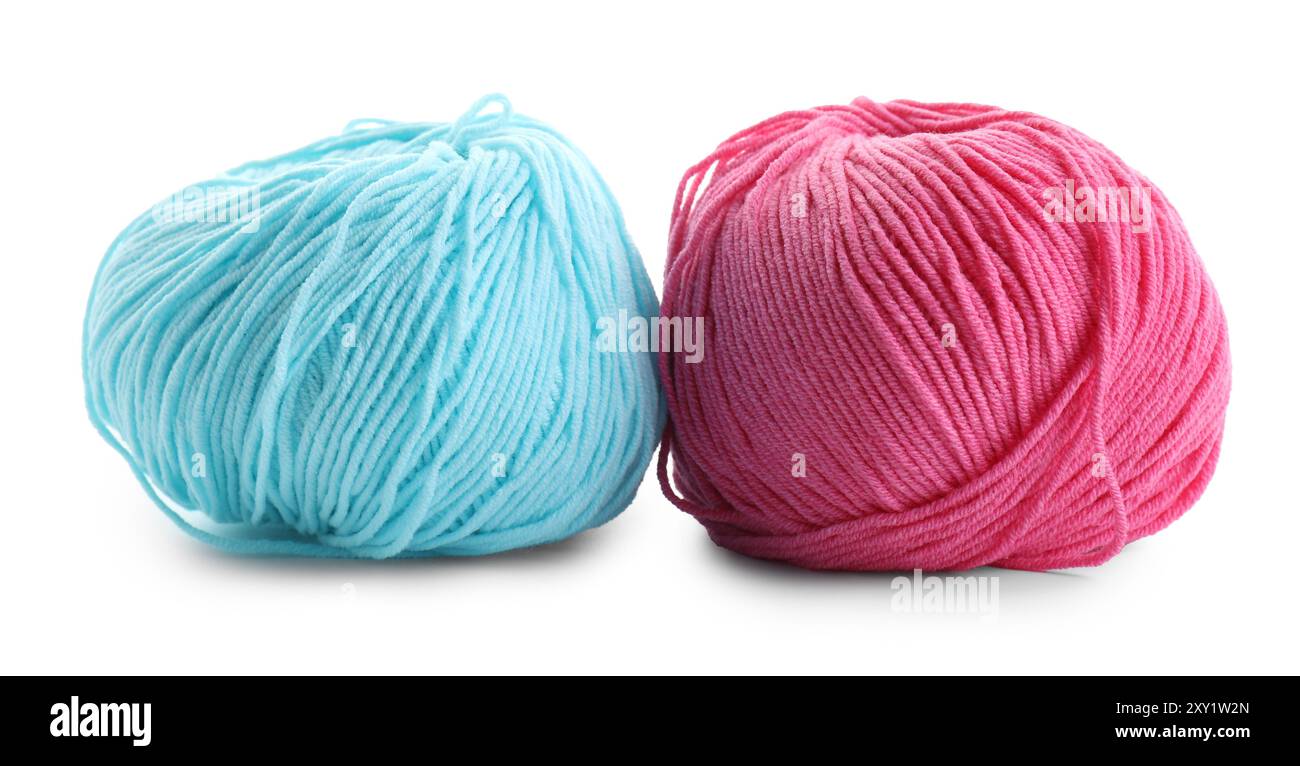 Pink and light blue yarns isolated on white Stock Photo - Alamy