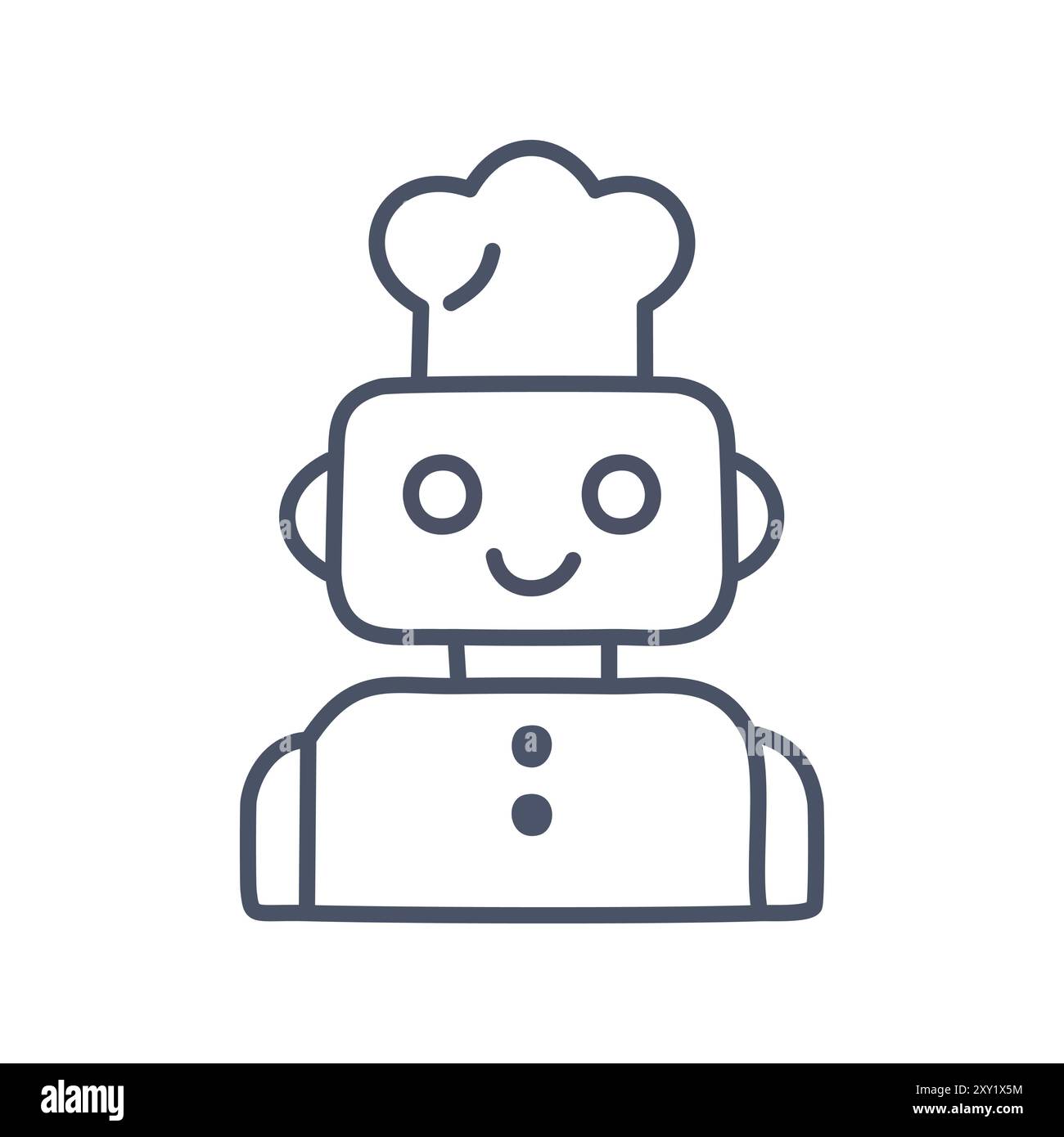 Happy chef robot icon. A hand-drawn robot wearing a chef hat with a ...