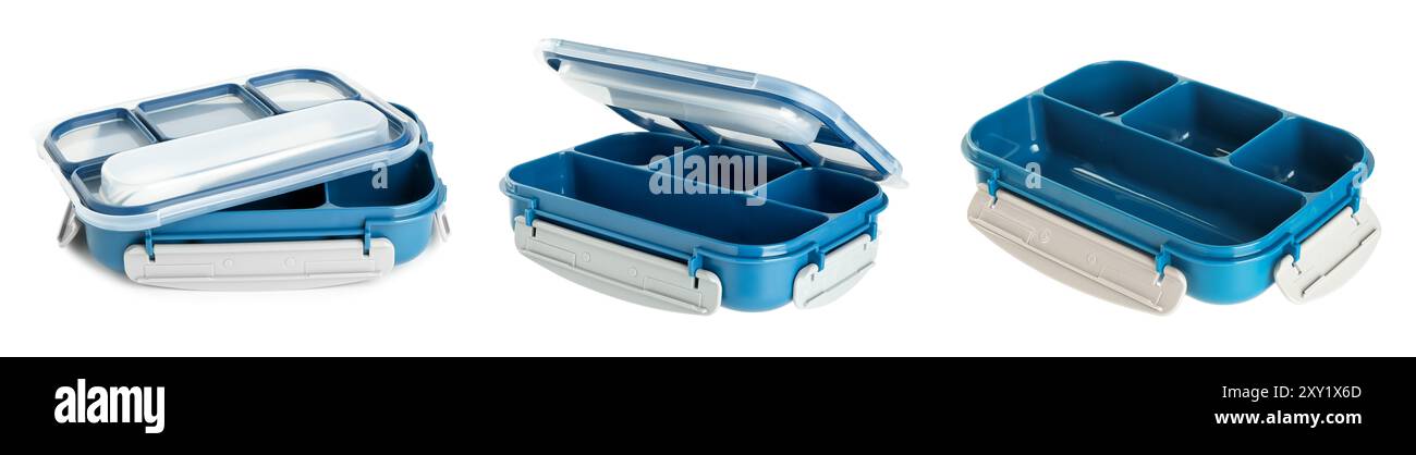 Empty lunch box isolated on white, collage Stock Photo - Alamy